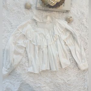 Zara | Tops | Zara White Swiss Dot Ruffled Top | Poshmark